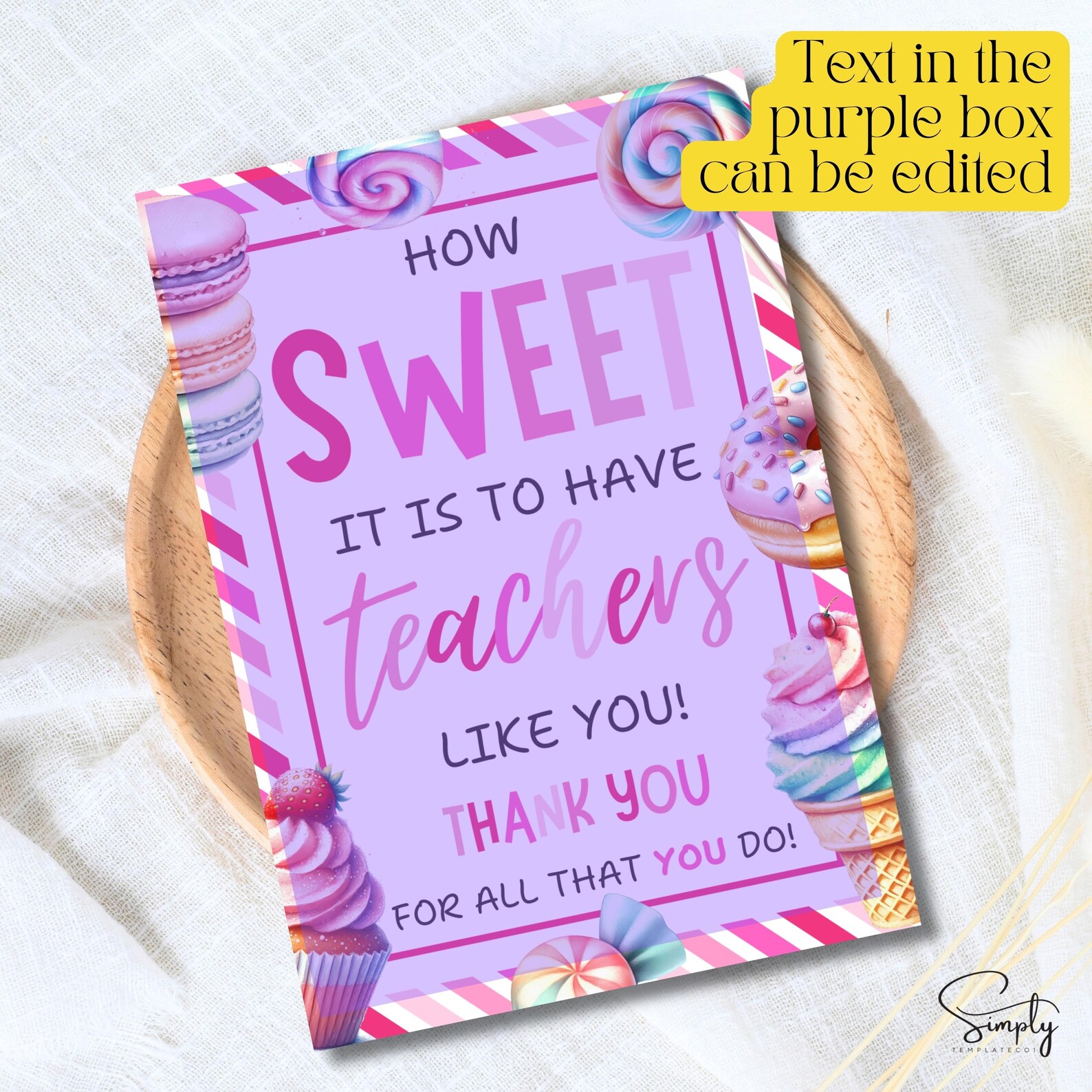 EDITABLE Sweets and Treats Teacher Appreciation Sign, Teacher Thank You ...