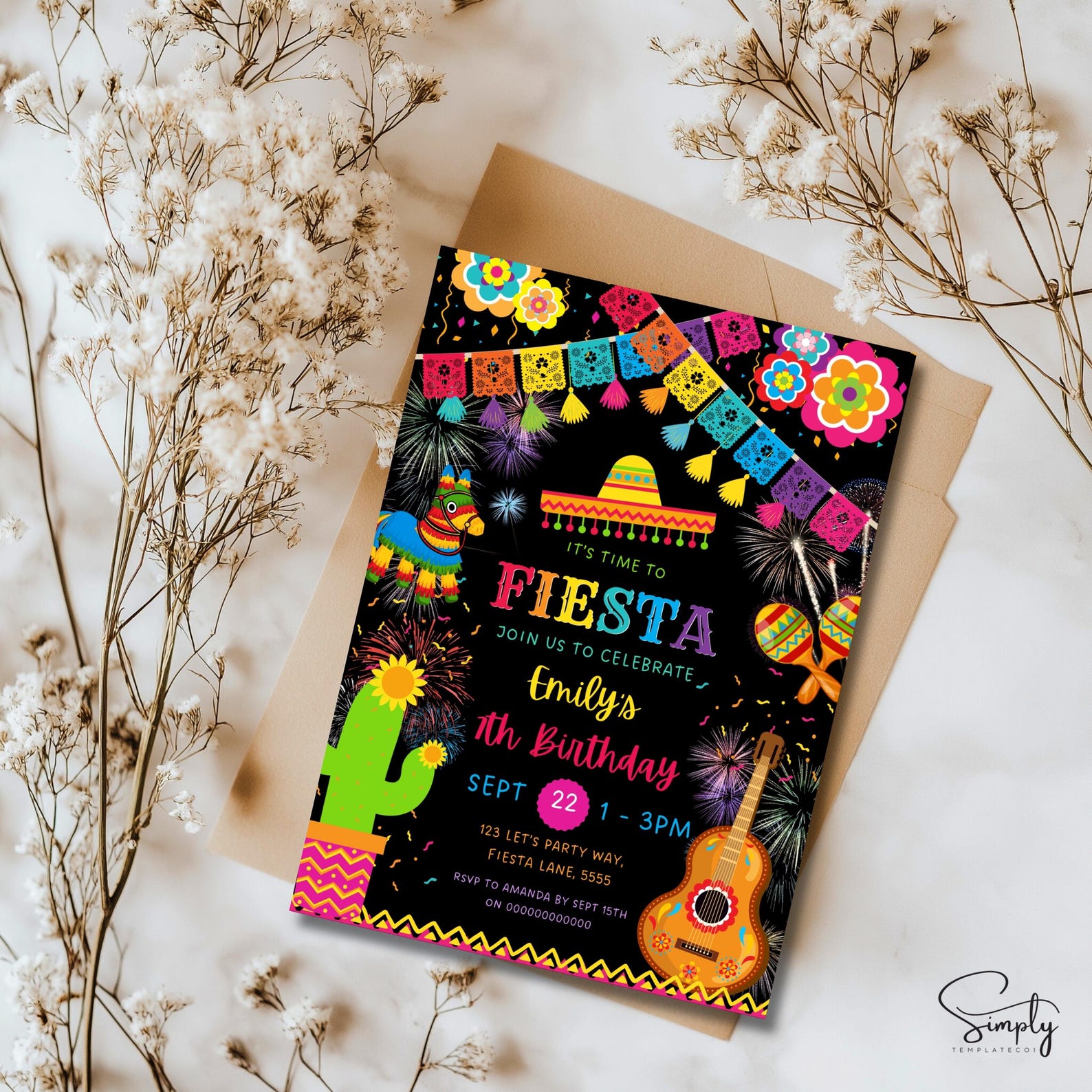 Editable Fiesta Birthday Invitation, Mexican Papel Picado Birthday ...