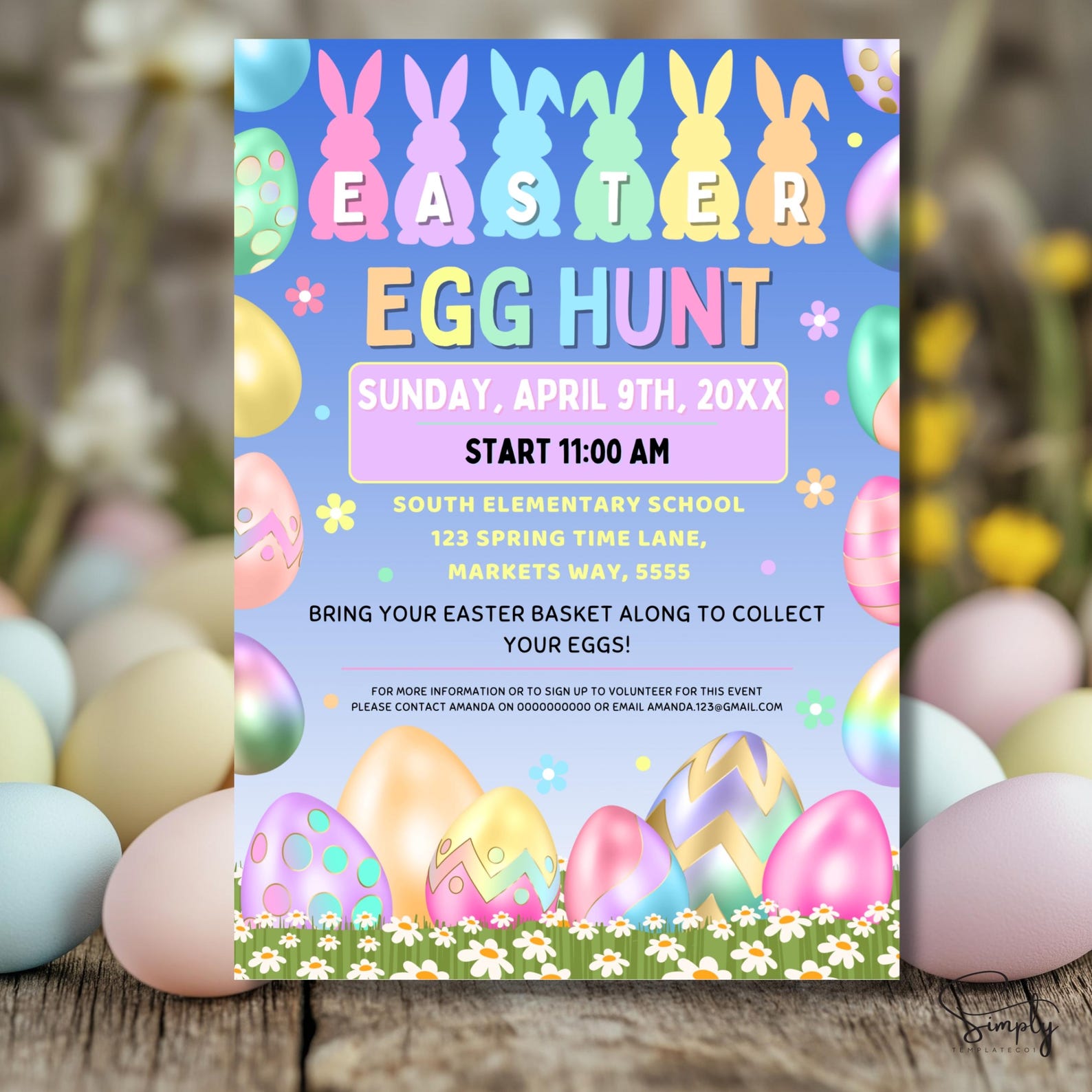 Easter Egg Hunt Flyer Editable Template, Kids Spring Easter Bunny Event ...
