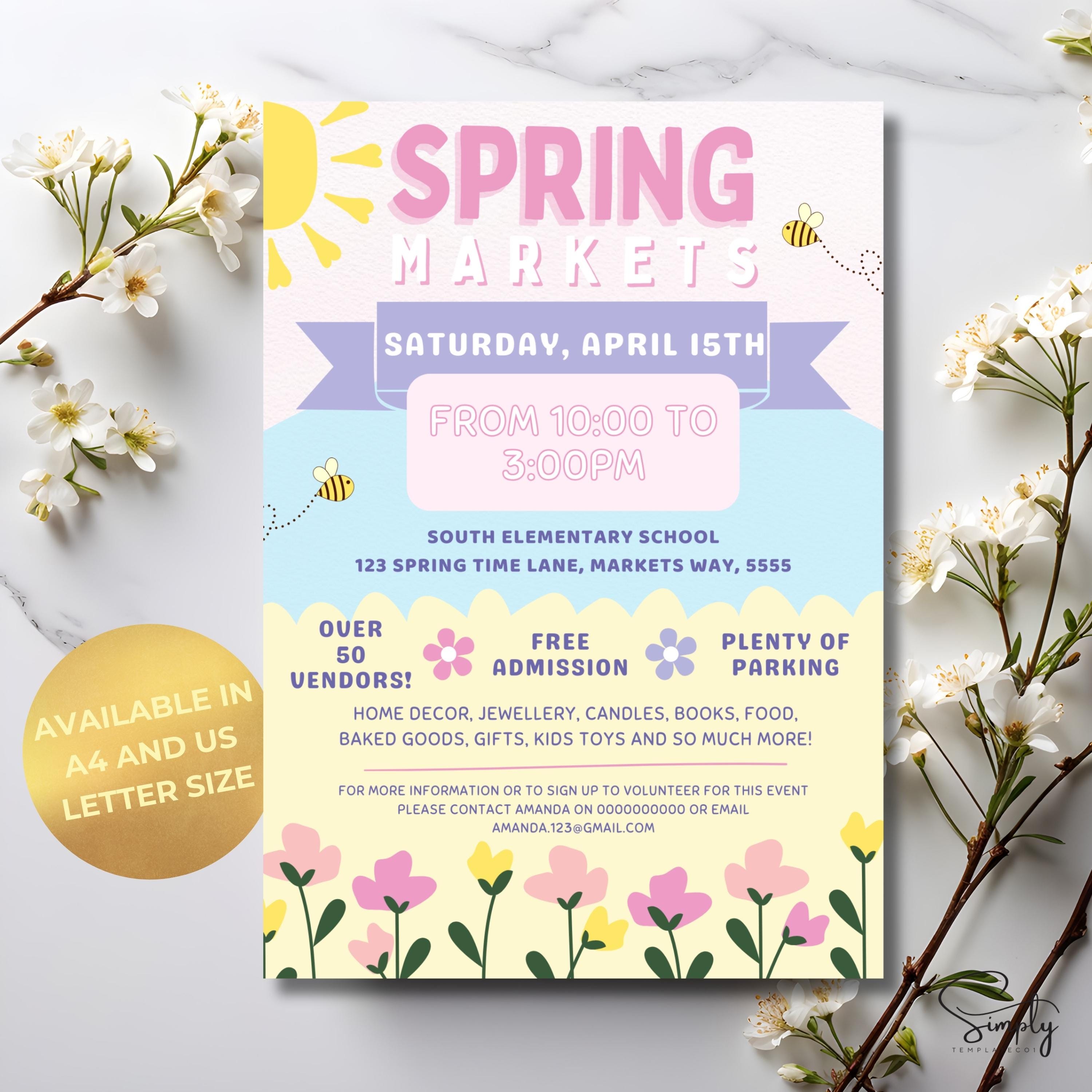 Spring Market Flyer Editable Template, Easter Festival, Spring School ...