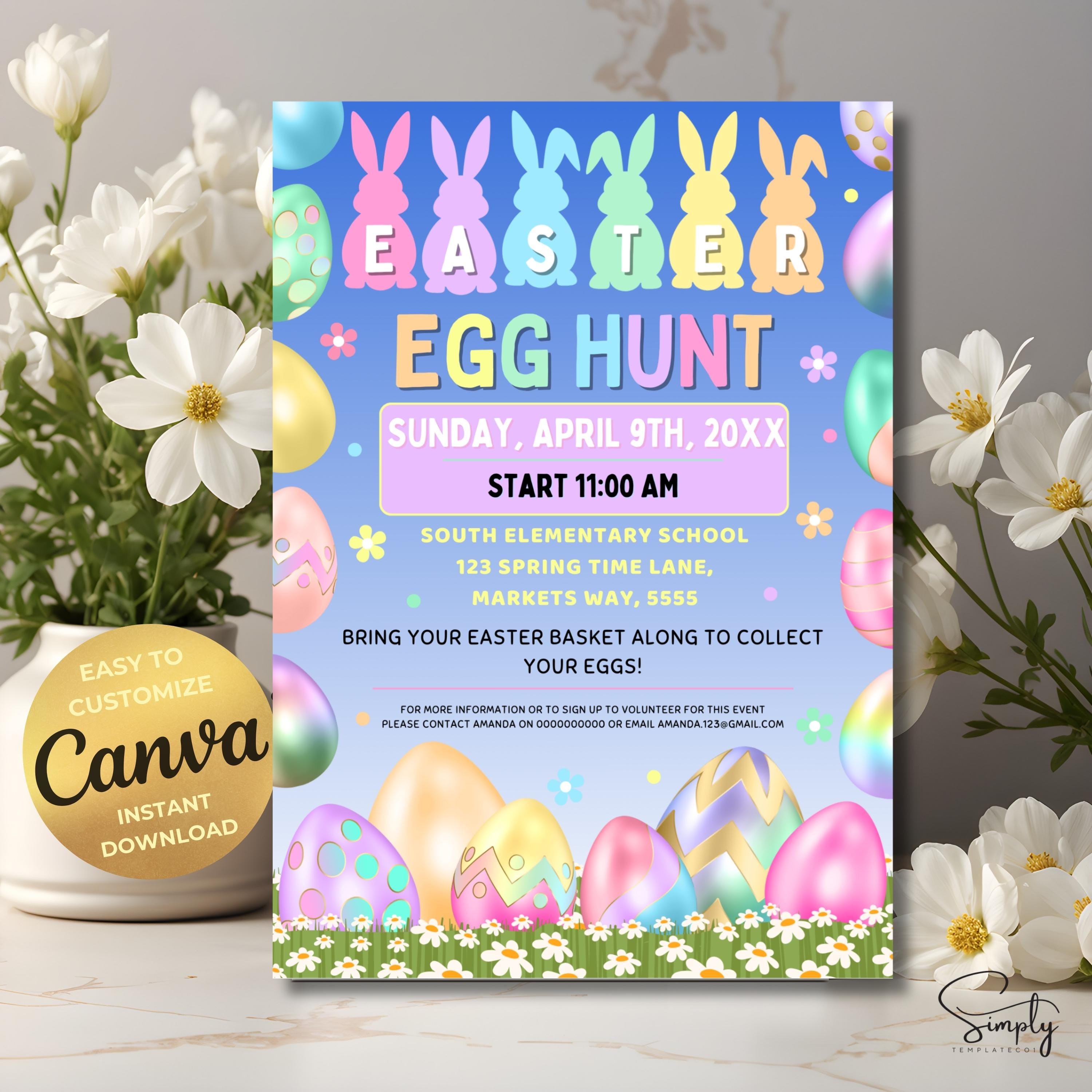 Easter Egg Hunt Flyer Editable Template, Kids Spring Easter Bunny Event ...