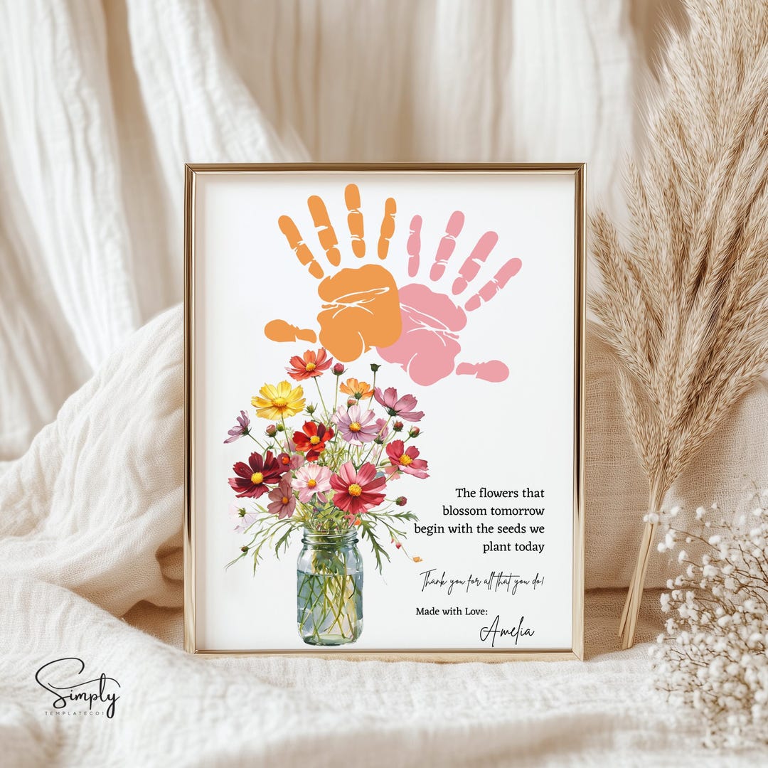 Teacher Appreciation Gift, Kids Handprint Artwork, Printable Teacher ...