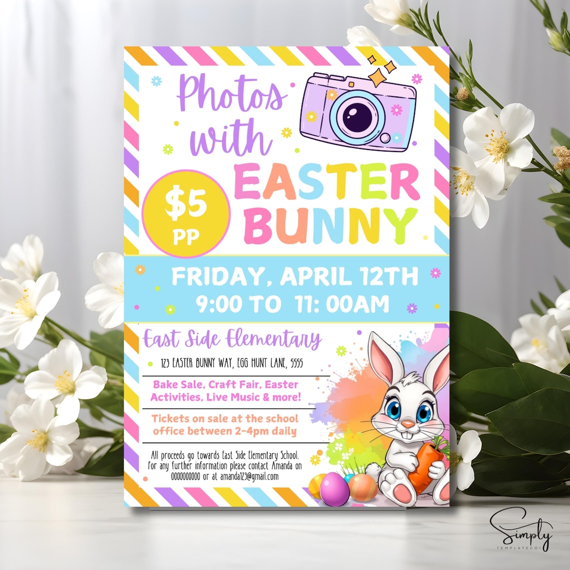 Photo With Easter Bunny Flyer, Easter Bake Sale Event, Spring Markets ...