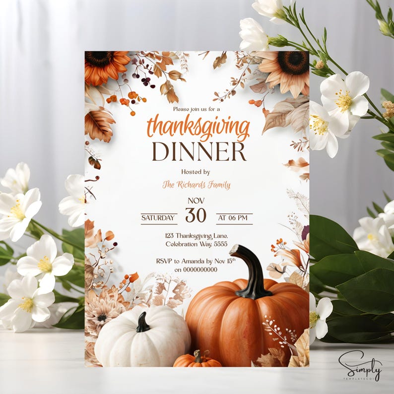 Thanksgiving Dinner Invitation Let's Give Thanks Invite Editable ...