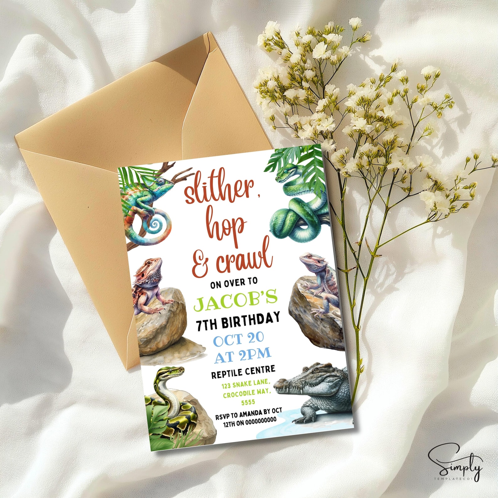 EDITABLE Reptile Birthday Invitation, Lizard Birthday Invite, Snake ...