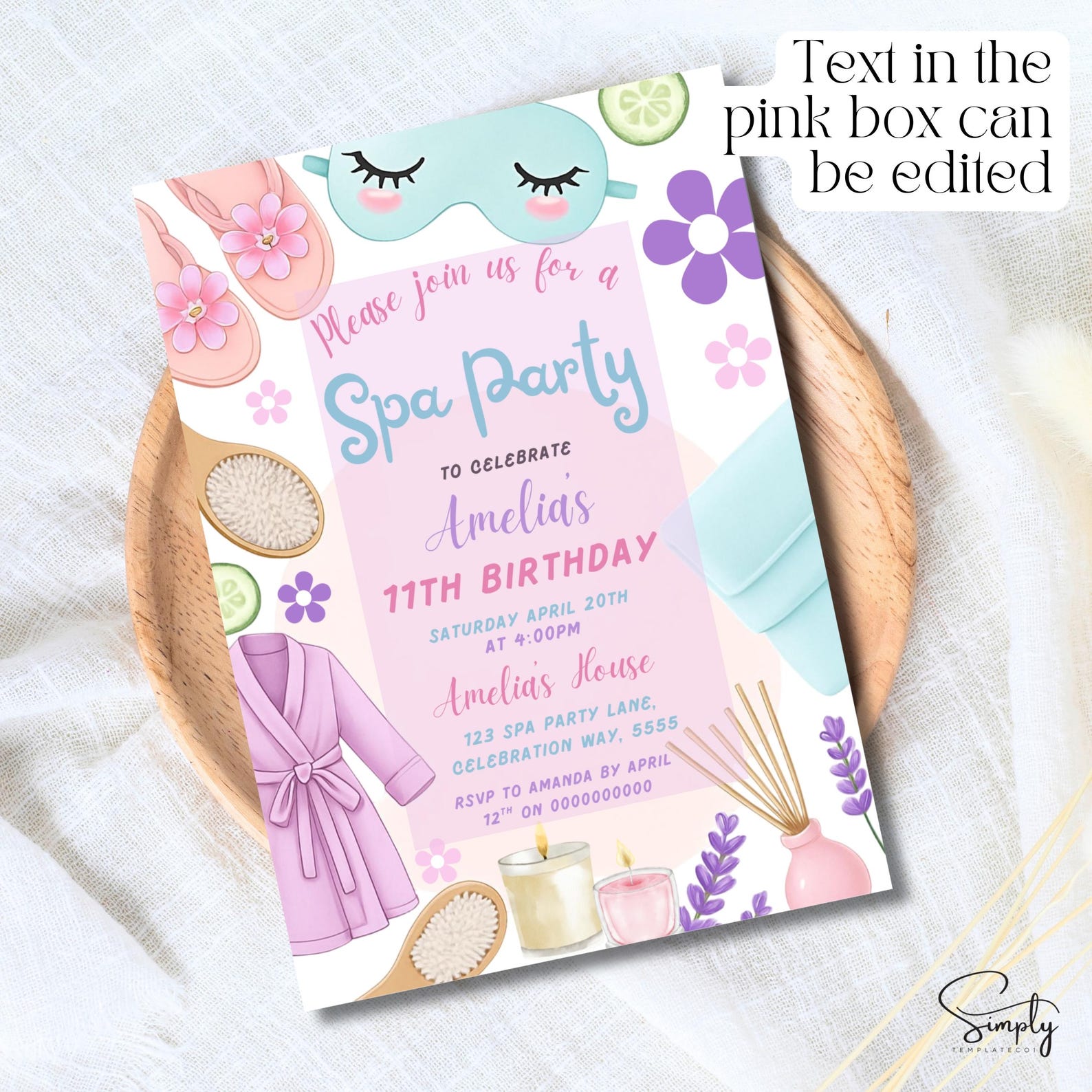 Spa Party Birthday Invitation, Spa Girl Invitation, Tween Spa Party ...
