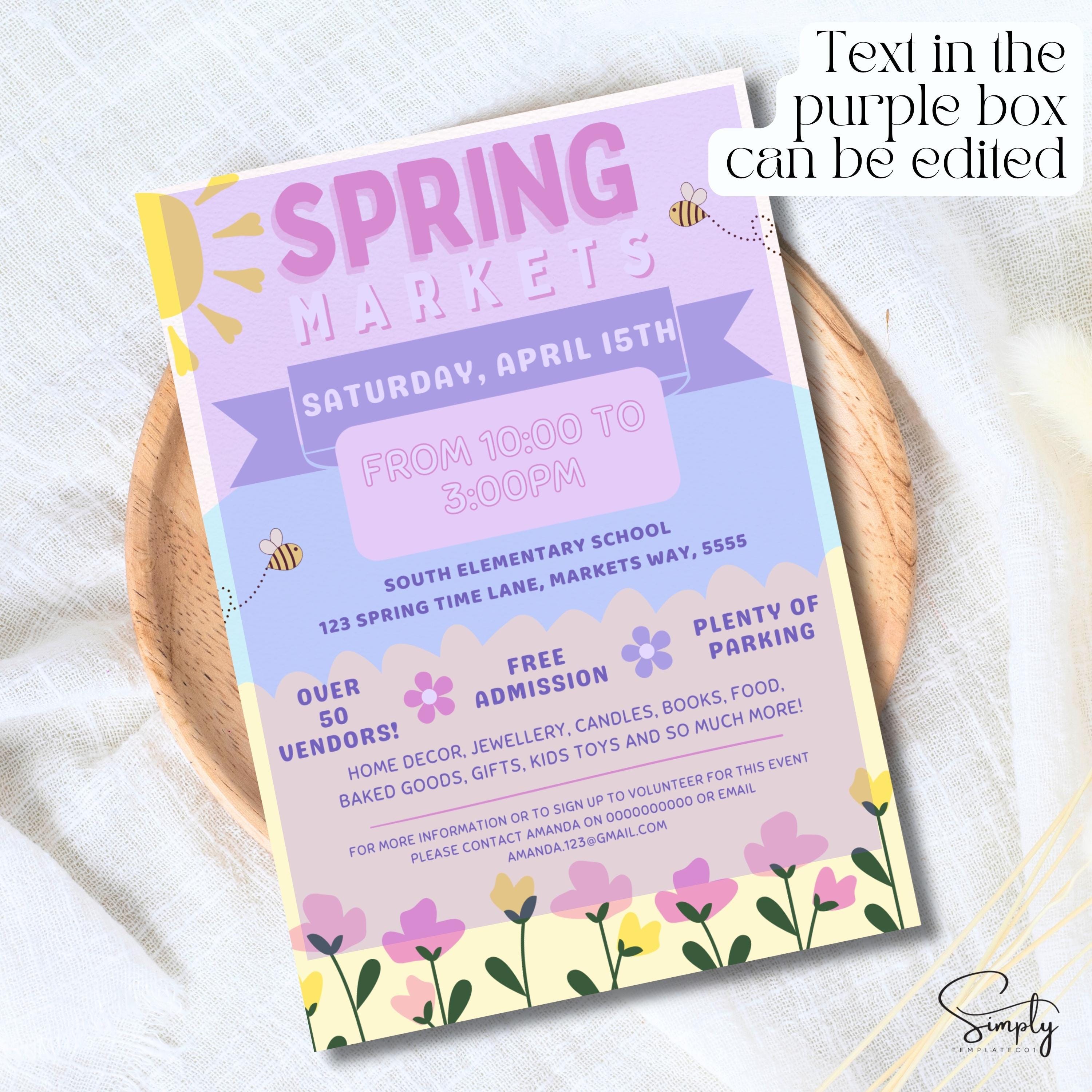 Spring Market Flyer Editable Template, Easter Festival, Spring School ...