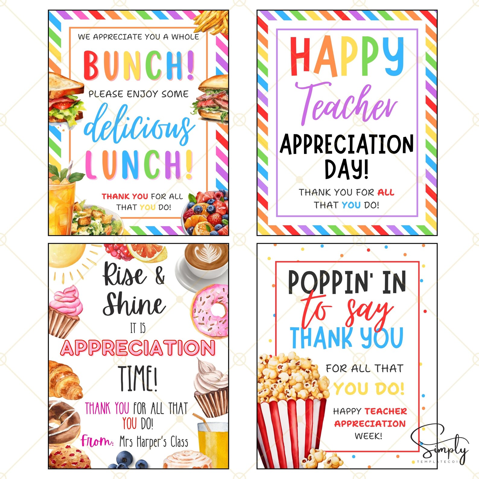 Food Themed Teacher Appreciation Week Poster Set | 20 Printable 8×10 ...