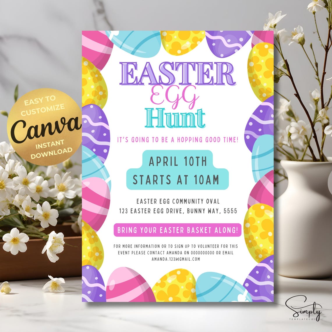 Easter Egg Hunt Fundraiser Flyer Editable Template, Kids Spring Easter ...