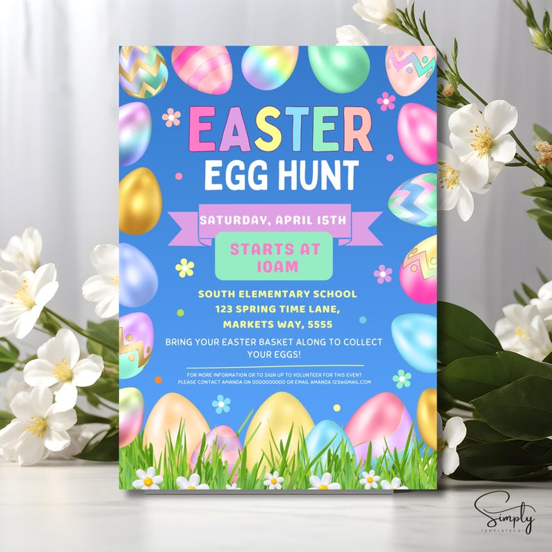 Easter Egg Hunt Fundraiser Flyer Editable Template, Kids Spring Easter ...