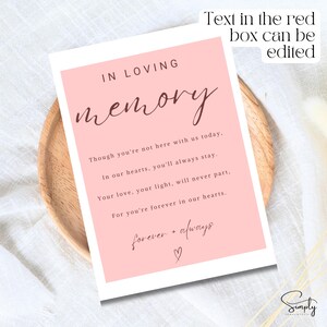 Editable in Loving Memory Sign, Printable Wedding Memorial Sign, Modern ...