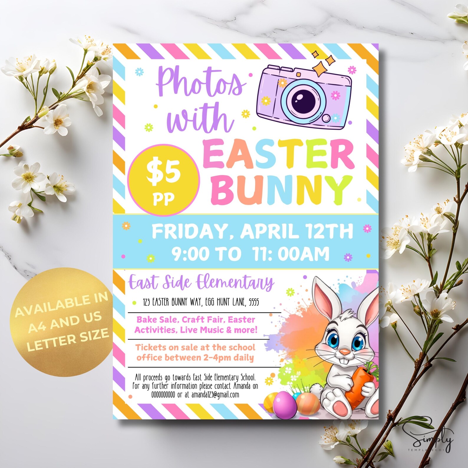 Photo With Easter Bunny Flyer, Easter Bake Sale Event, Spring Markets ...