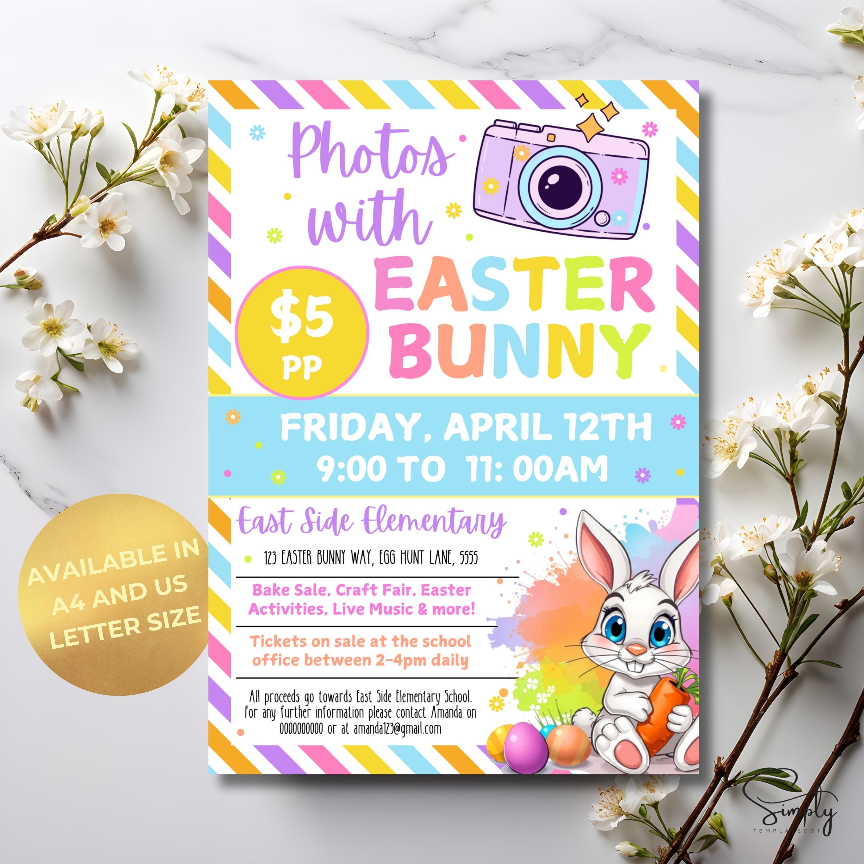 Photo With Easter Bunny Flyer, Easter Bake Sale Event, Spring Markets ...