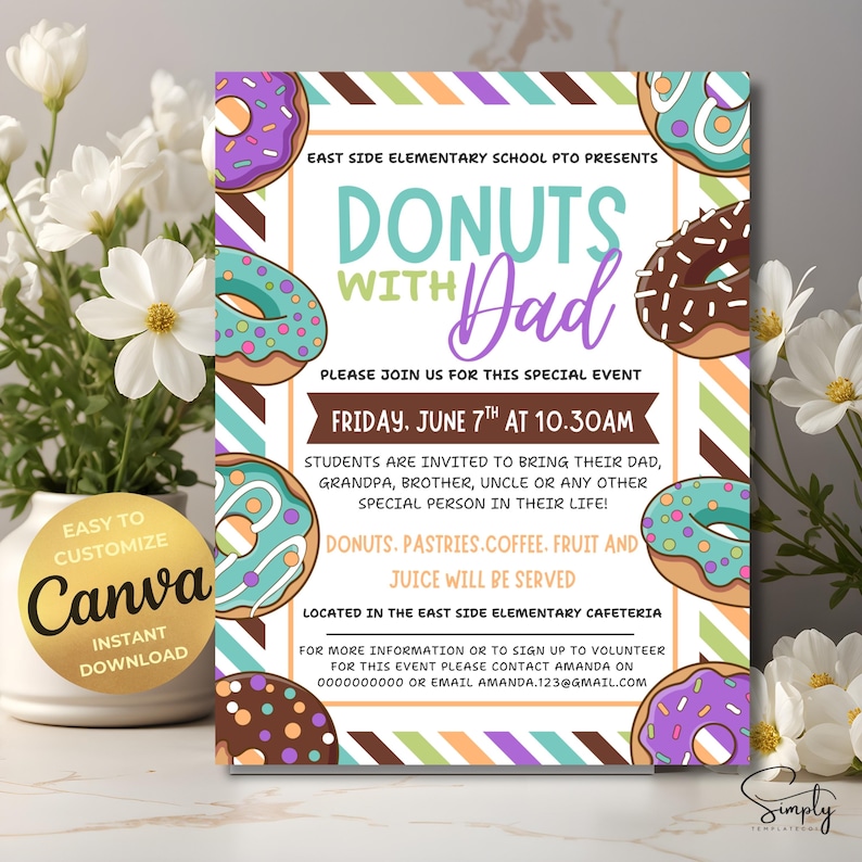 Donuts With Dad Flyer Template Editable School Father's Day Celebration ...