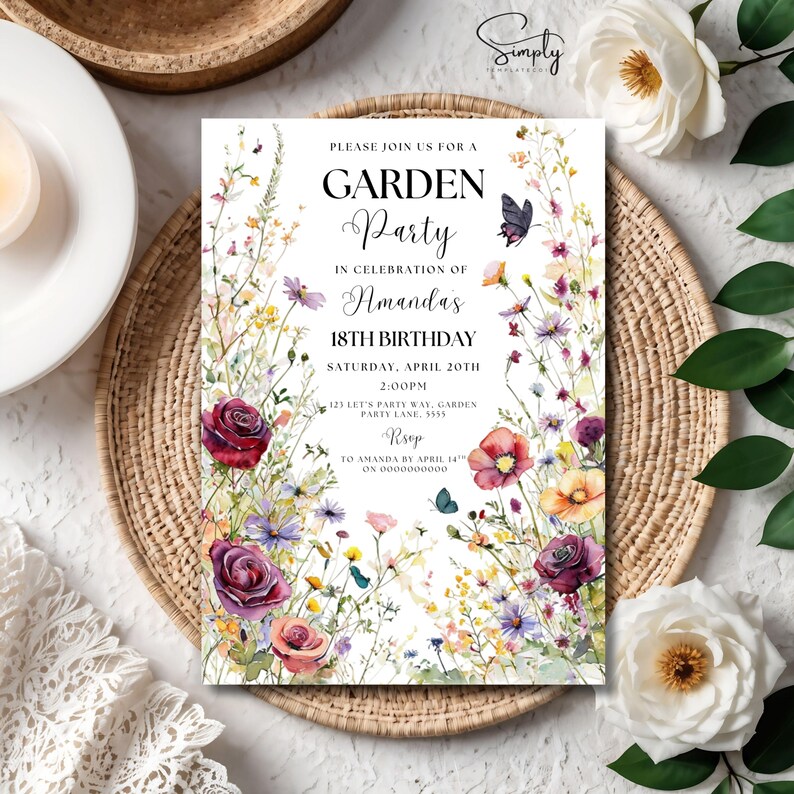 Wildflower Birthday Invitation Garden Party Invite Girl 16th 18th 21st ...