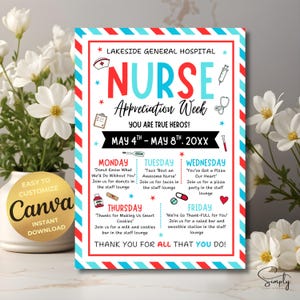 Nurse Appreciation Week Itinerary Template, National Nurses Week Events ...