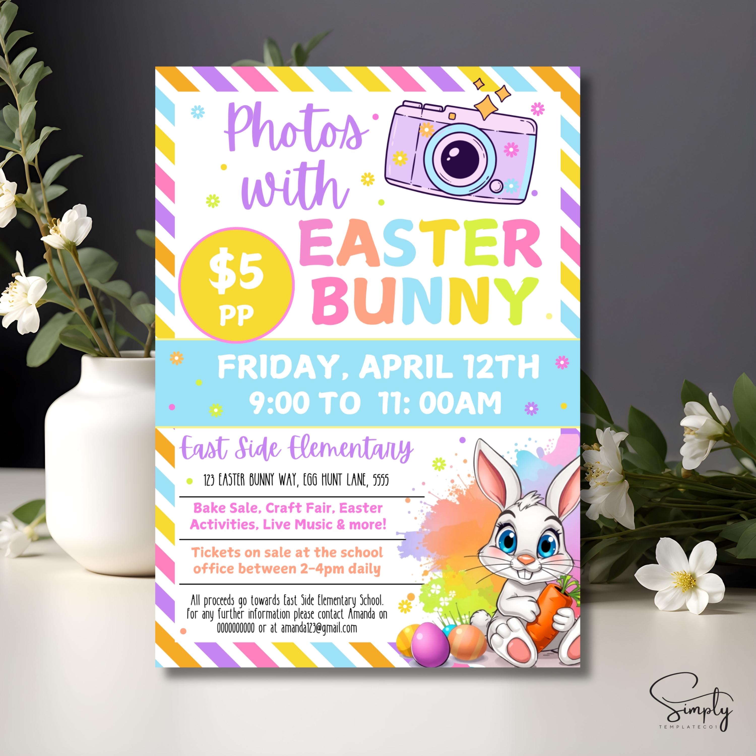 Photo With Easter Bunny Flyer, Easter Bake Sale Event, Spring Markets ...