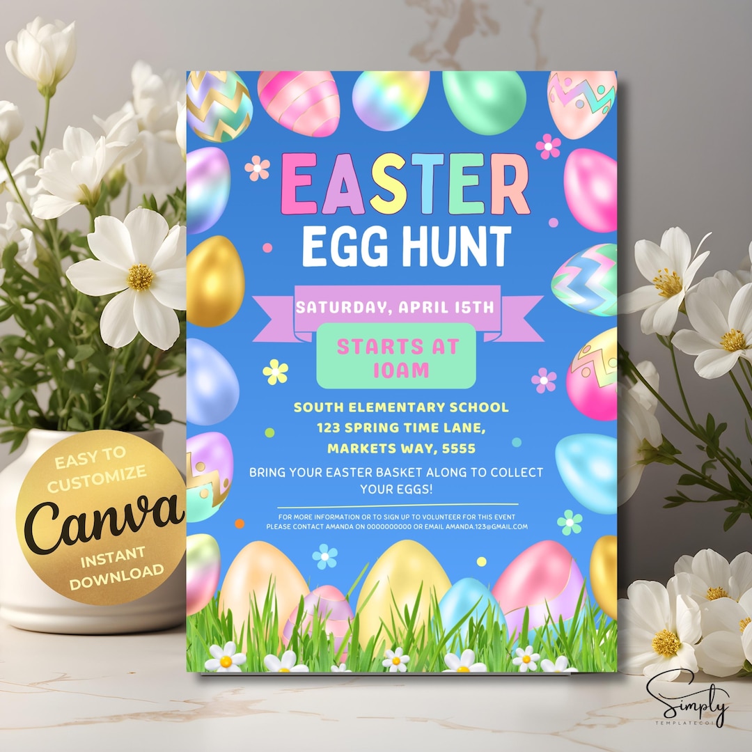 Easter Egg Hunt Fundraiser Flyer Editable Template, Kids Spring Easter ...