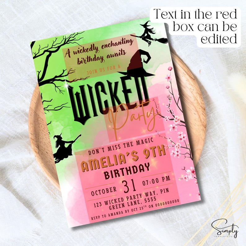Wicked Birthday Party Invitation, Wicked Party Invite, WICKED Theme ...