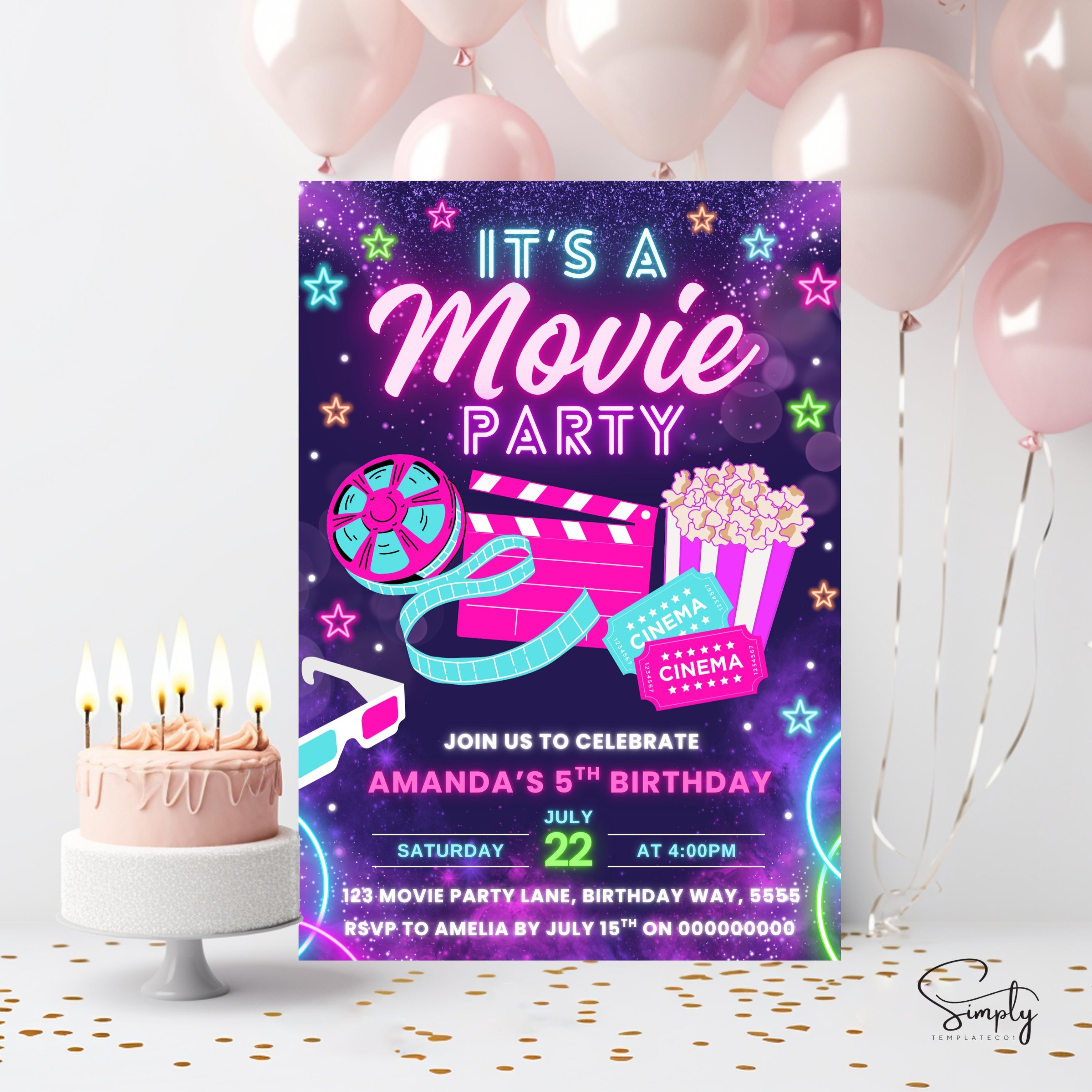 Movie Night Birthday Invitation, Movie Party Invitation, Cinema ...