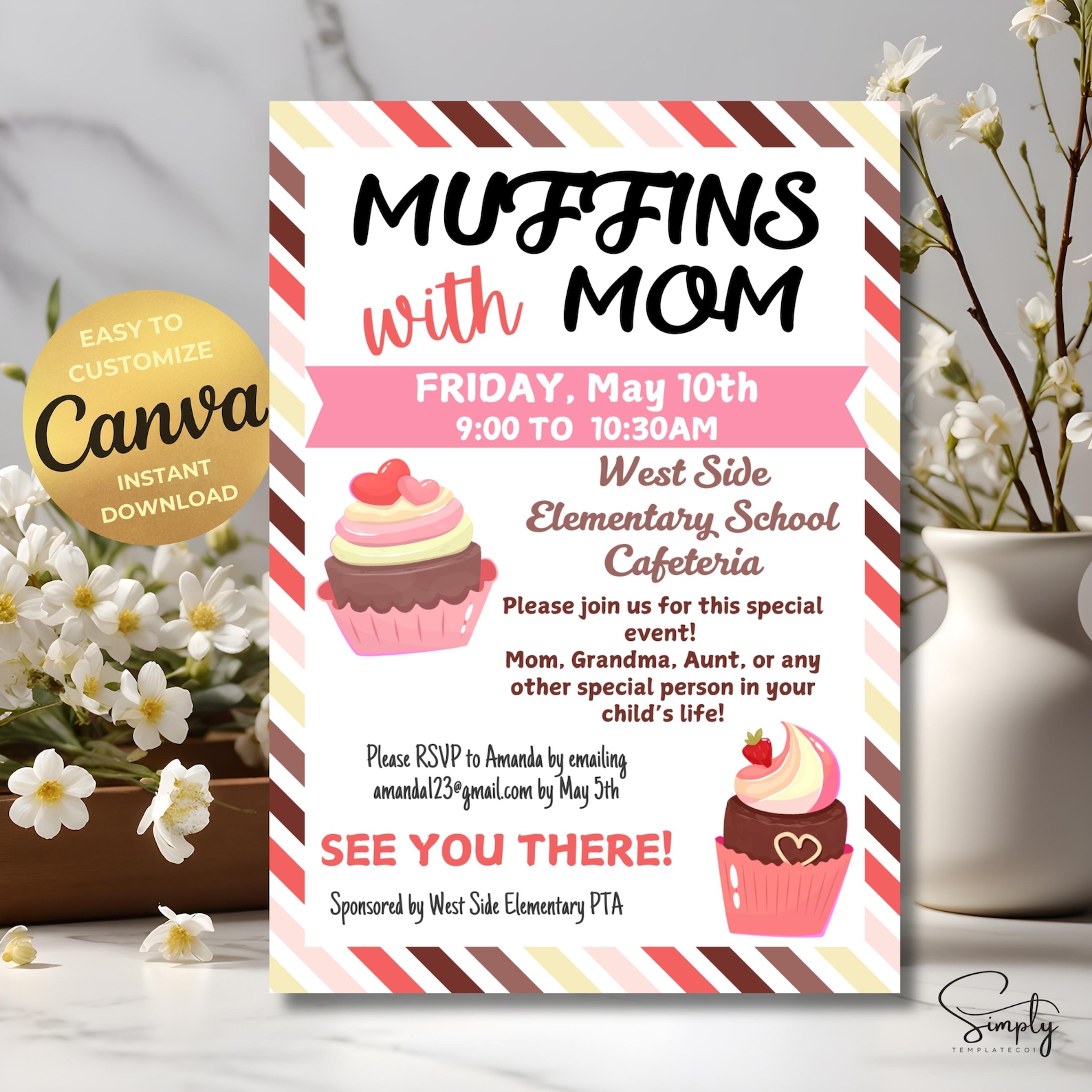Muffins With Mom, Muffins With Mom Flyer, School Mum Event Invite, May ...