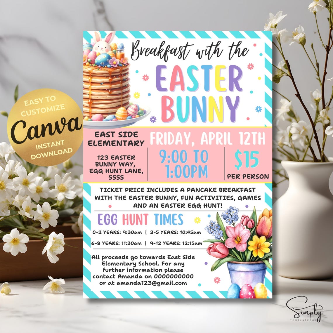 Pancake Breakfast With the Easter Bunny Flyer, Easter Egg Hunt ...