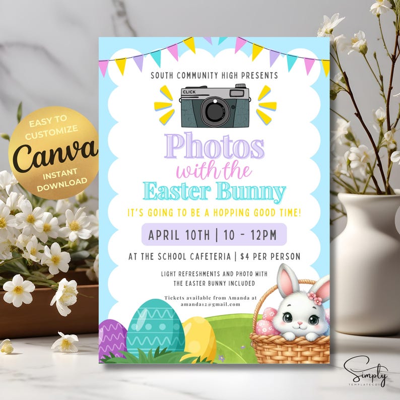 Photos With the Easter Bunny Flyer Template PTO Easter School ...