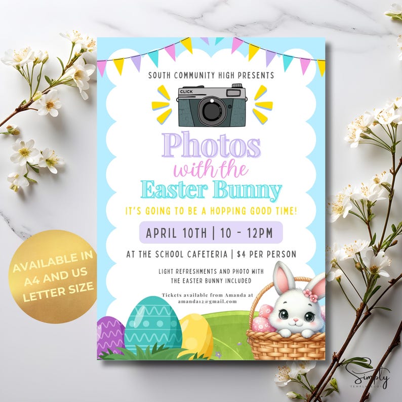 Photos With the Easter Bunny Flyer Template PTO Easter School ...
