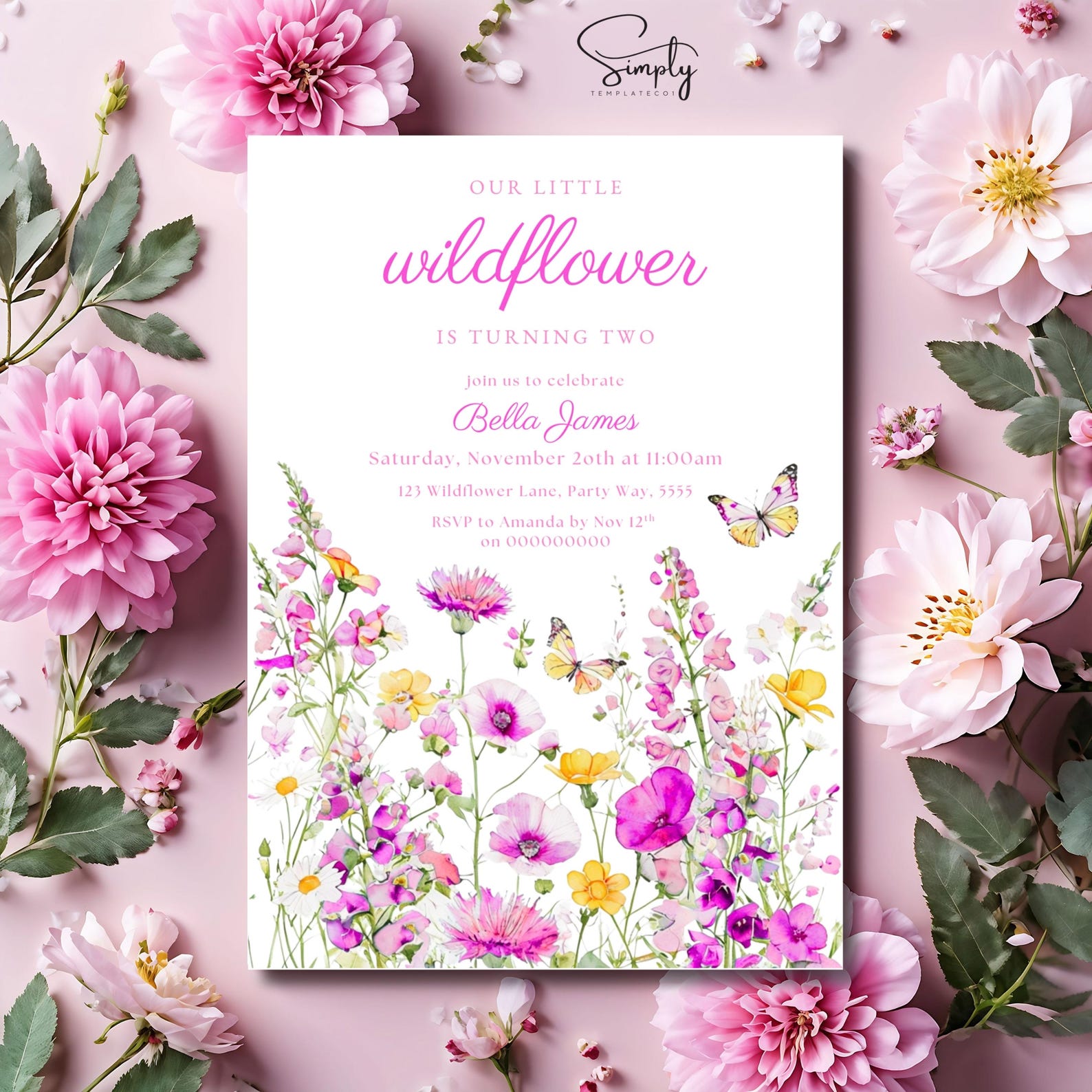 Our Little Wildflower Turning Two Invitation Wildflower Second Birthday ...