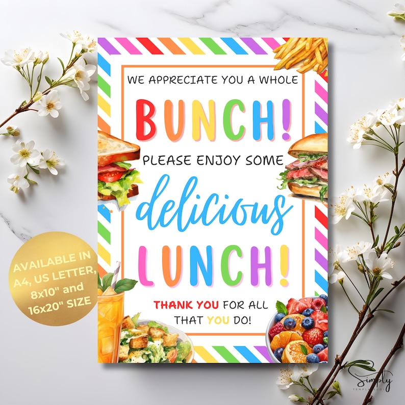 EDITABLE Lunch Appreciation Sign, Lunch Teacher Thank You Sign, Lunch ...