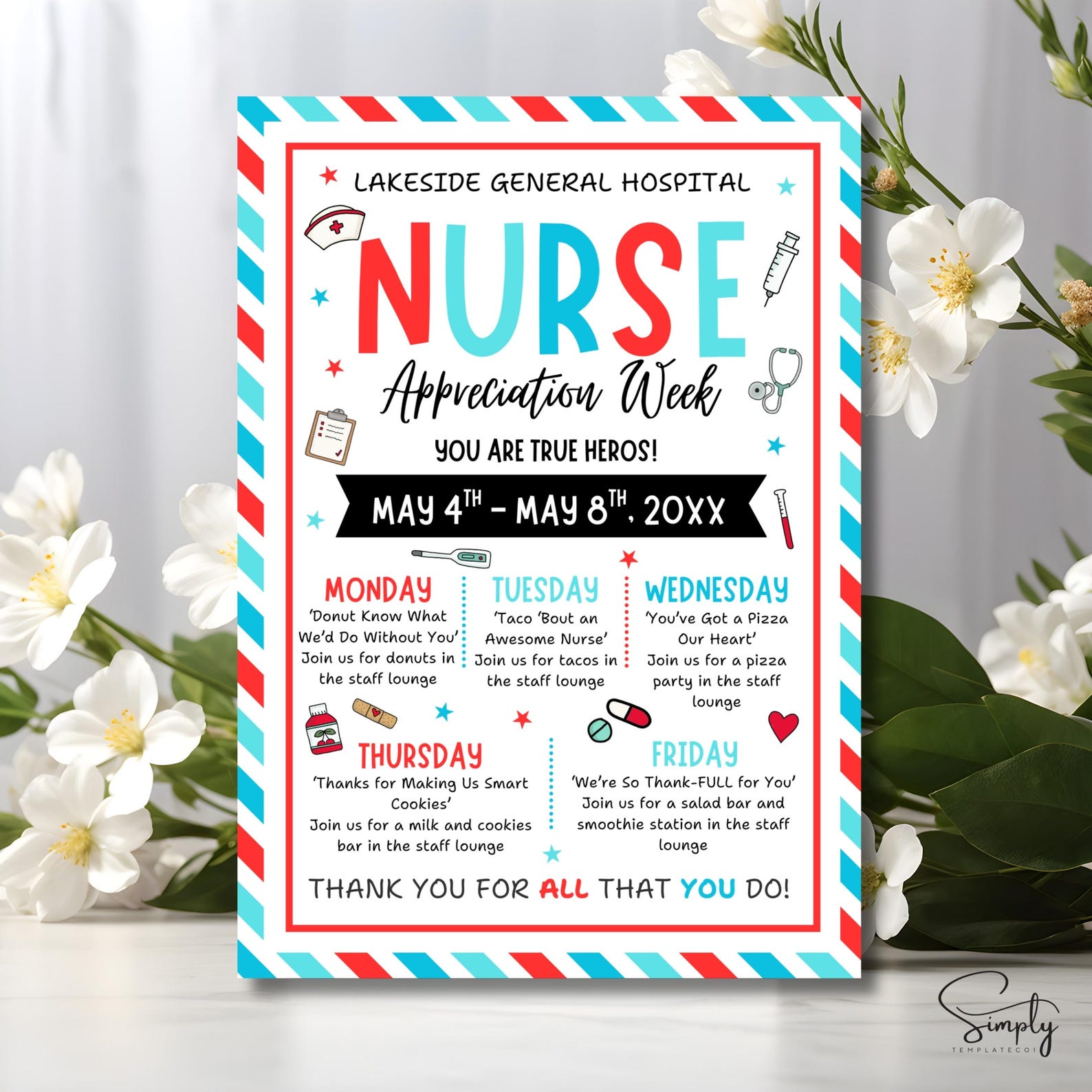 Nurse Appreciation Week Itinerary Template, National Nurses Week Events ...