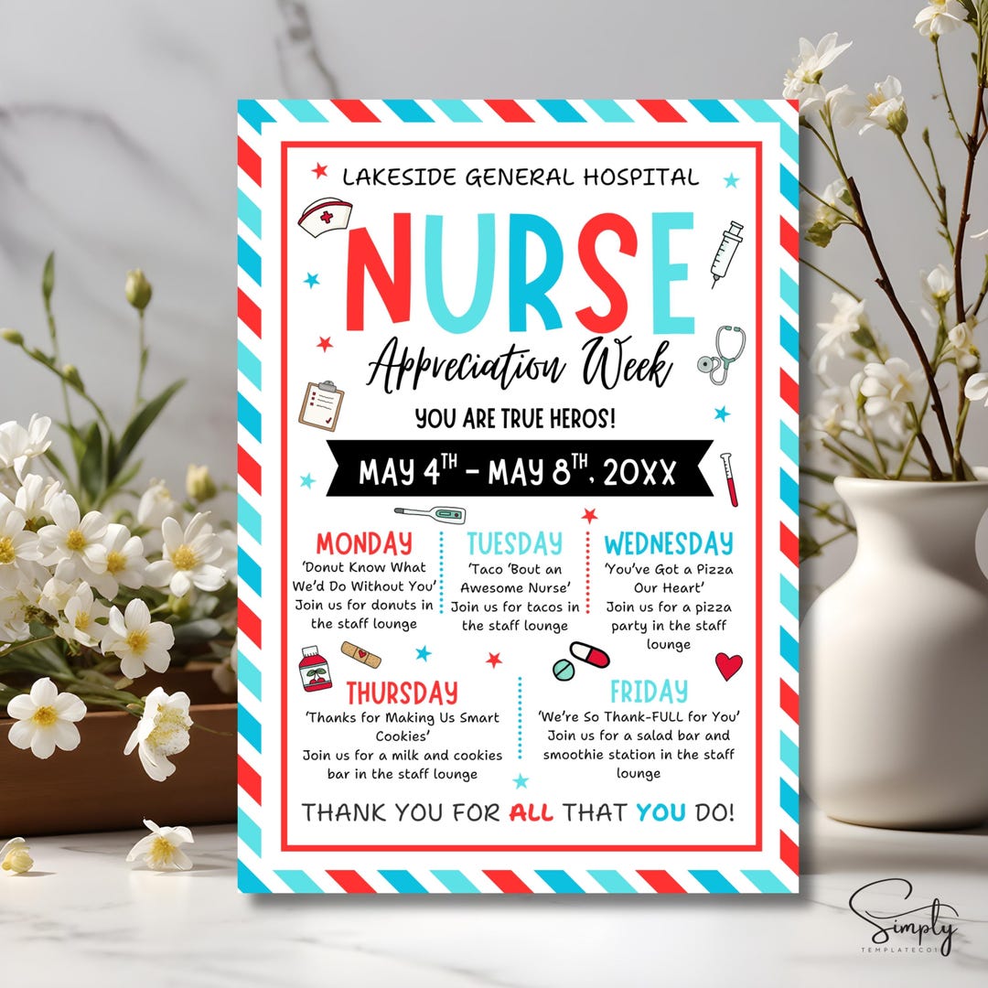 Nurse Appreciation Week Itinerary Template, National Nurses Week Events ...