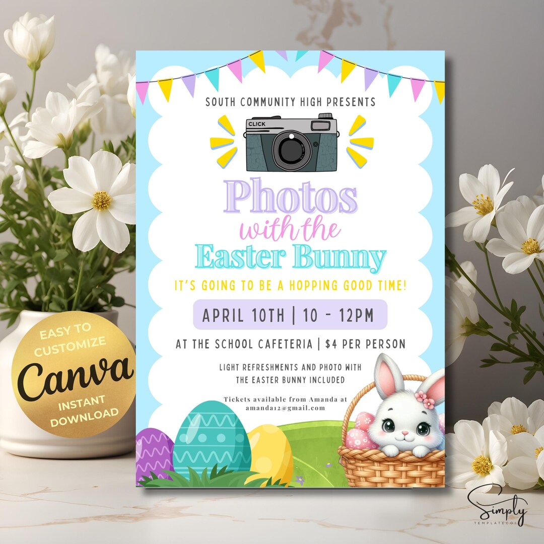 Photos With the Easter Bunny Flyer Template PTO Easter School ...