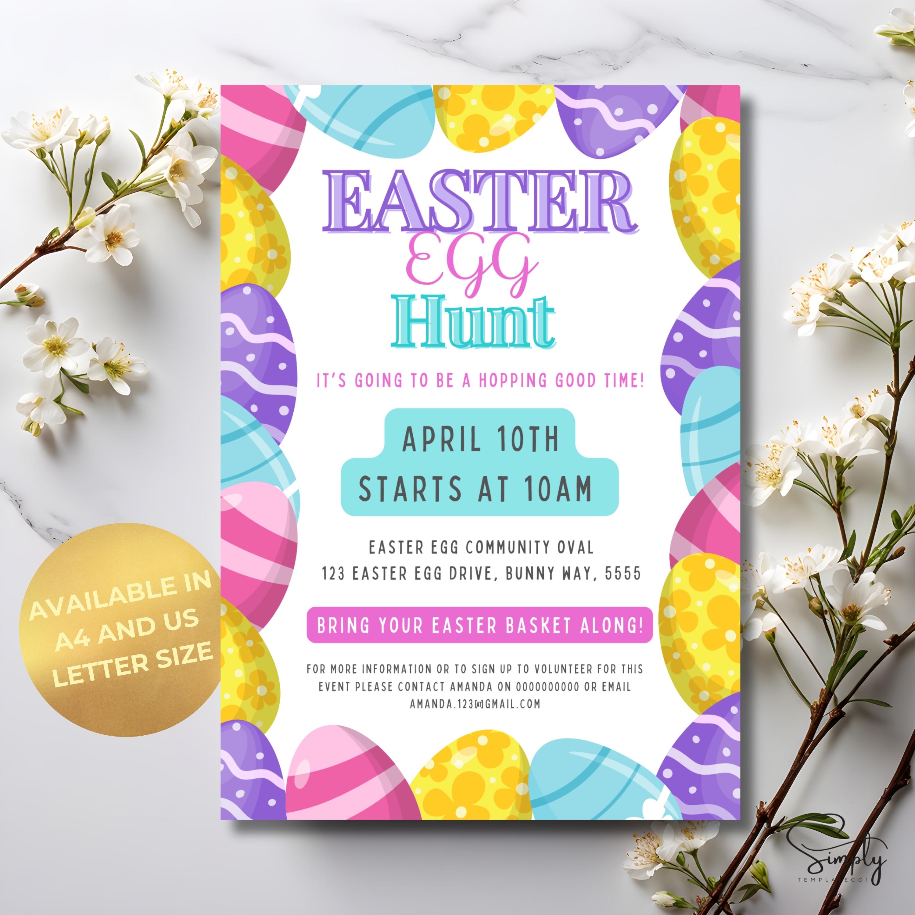 Easter Egg Hunt Fundraiser Flyer Editable Template, Kids Spring Easter ...