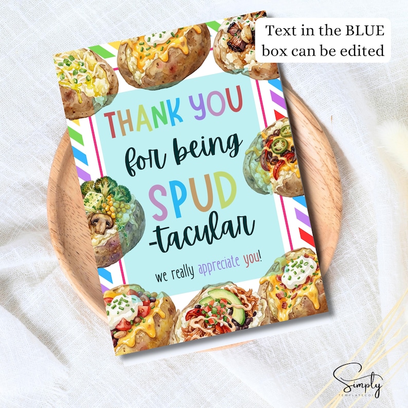EDITABLE Teacher Appreciation Sign, Baked Potato Thank You Poster ...