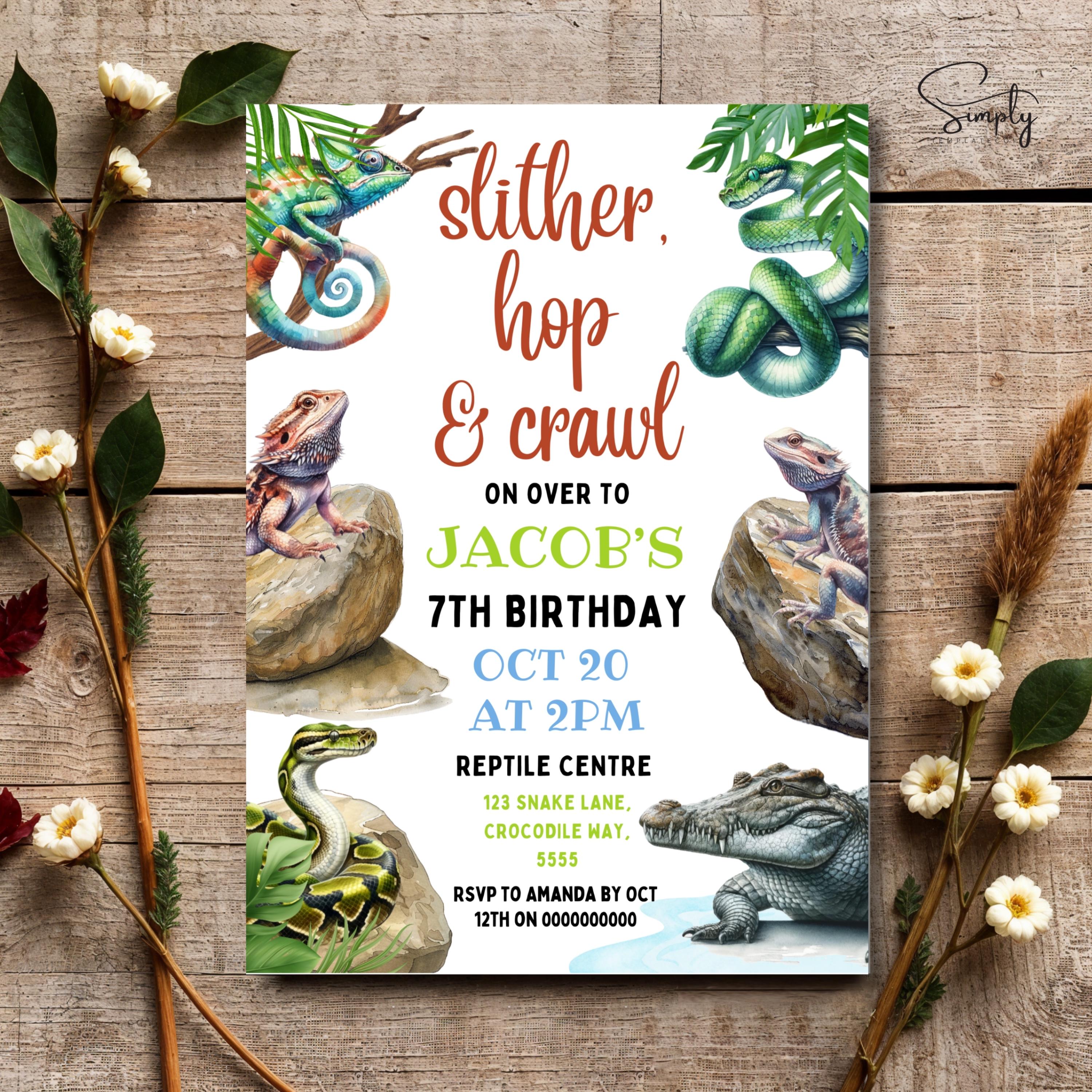 EDITABLE Reptile Birthday Invitation, Lizard Birthday Invite, Snake ...