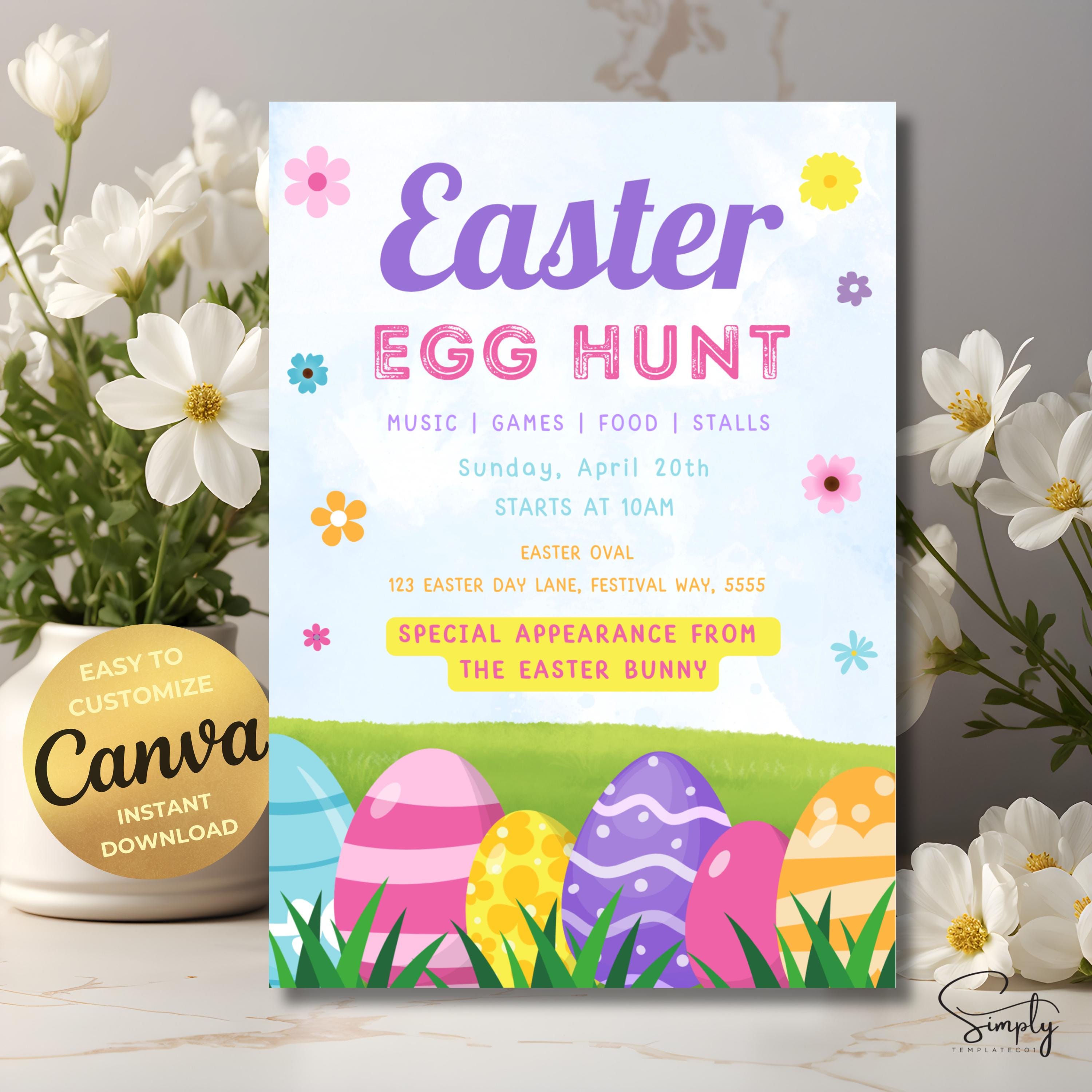 Editable Easter Egg Hunt Flyer Template, Easter Festival Flyer, Church ...