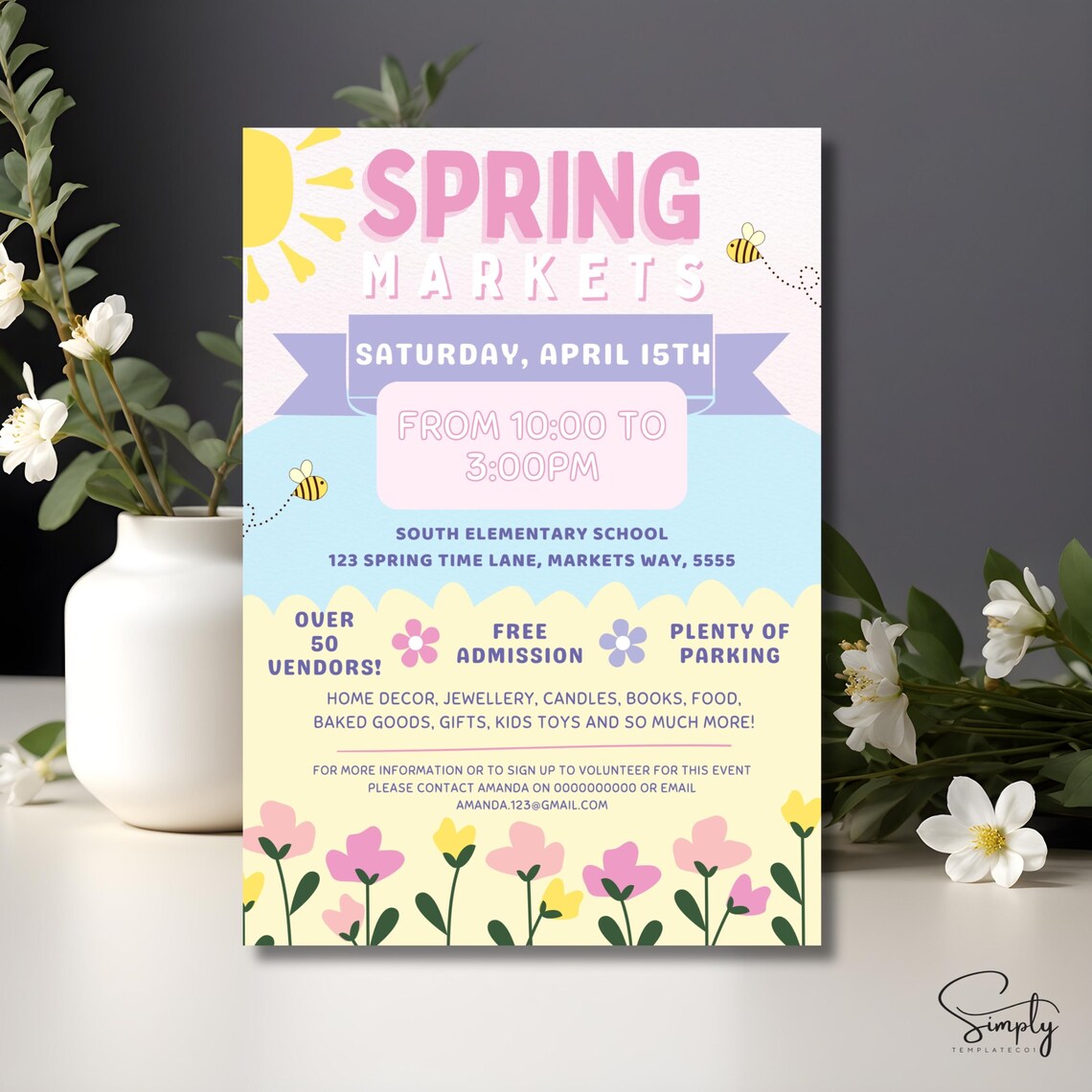 Spring Market Flyer Editable Template, Easter Festival, Spring School ...