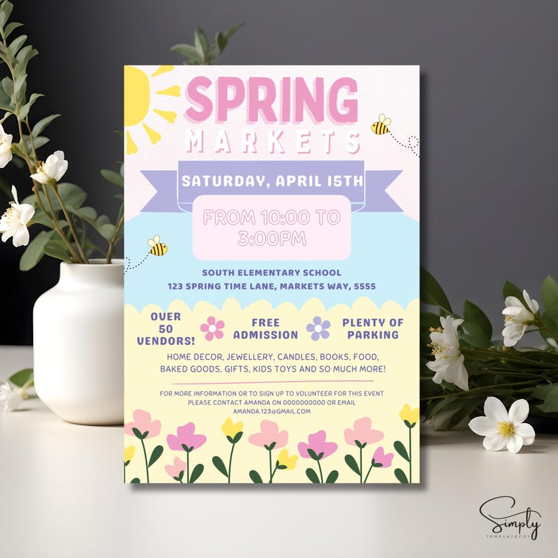 Spring Market Flyer Editable Template, Easter Festival, Spring School ...
