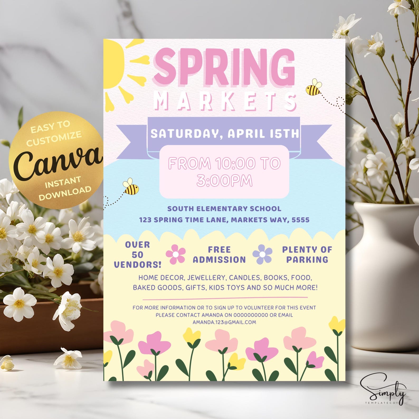 Spring Market Flyer Editable Template, Easter Festival, Spring School ...