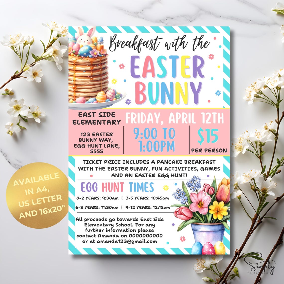Pancake Breakfast With the Easter Bunny Flyer, Easter Egg Hunt ...