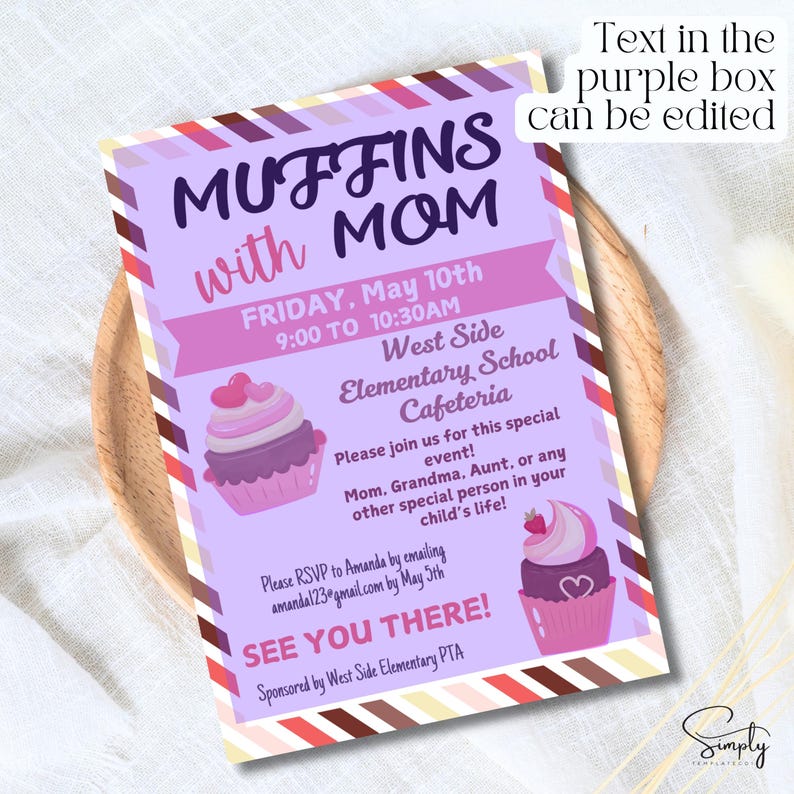 Muffins With Mom, Muffins With Mom Flyer, School Mum Event Invite, May ...