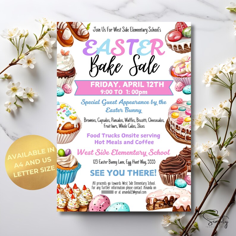 EASTER Bake Sale Fundraiser Editable Template Flyer, Easter Event Flyer ...