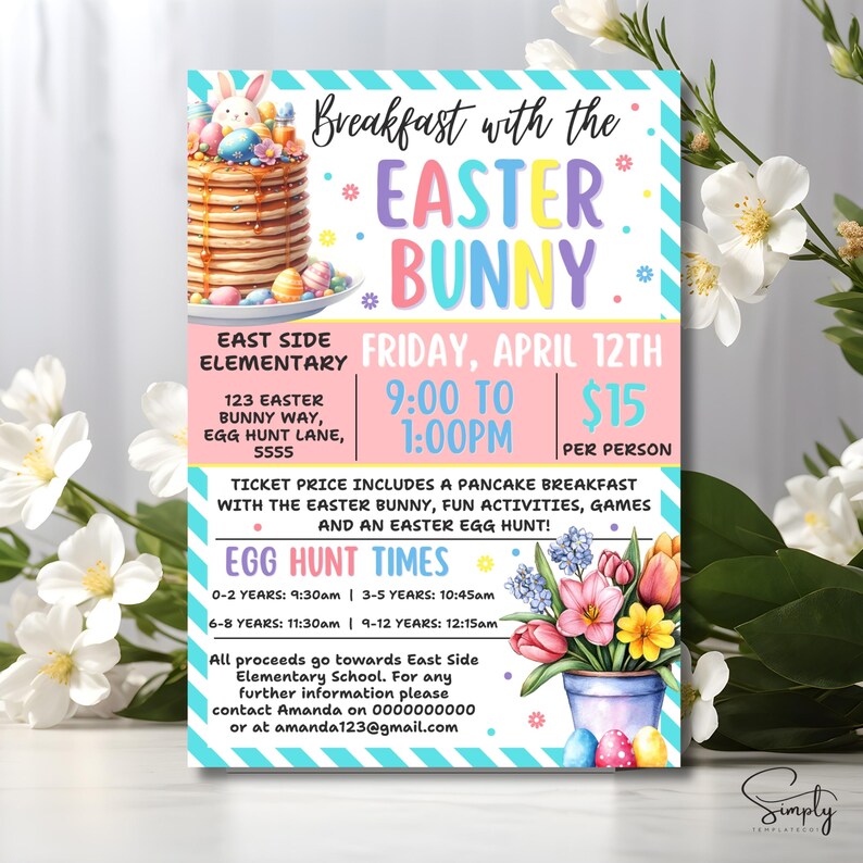 Pancake Breakfast With the Easter Bunny Flyer, Easter Egg Hunt ...