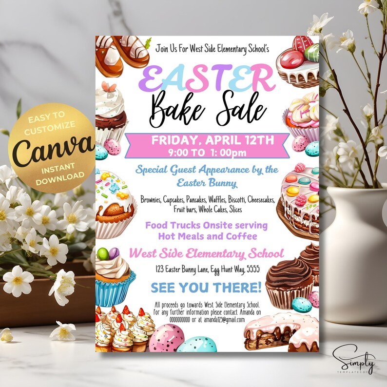 EASTER Bake Sale Fundraiser Editable Template Flyer, Easter Event Flyer ...