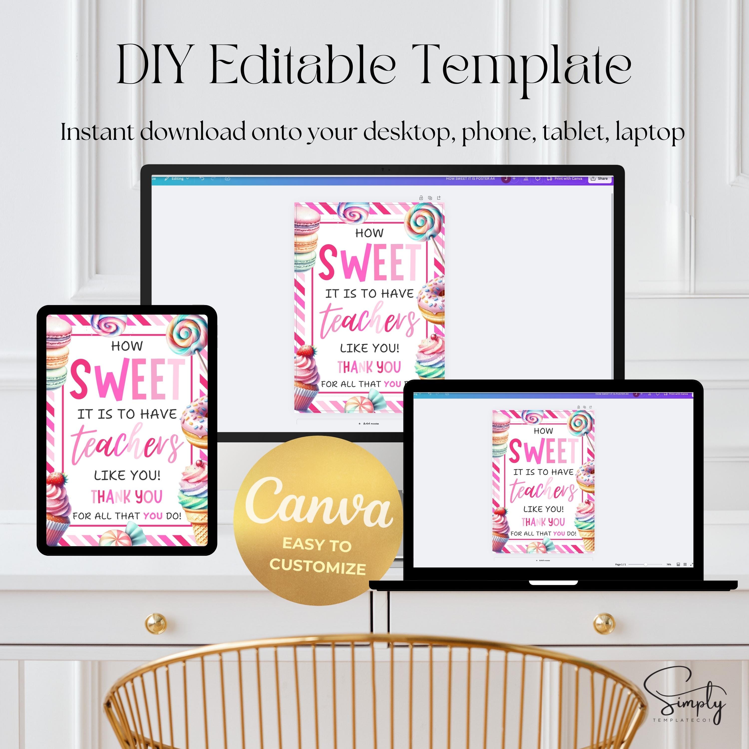 EDITABLE Sweets and Treats Teacher Appreciation Sign, Teacher Thank You ...