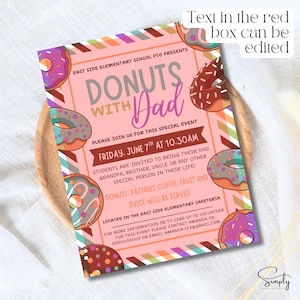 Donuts With Dad Flyer Template Editable School Father's Day Celebration ...