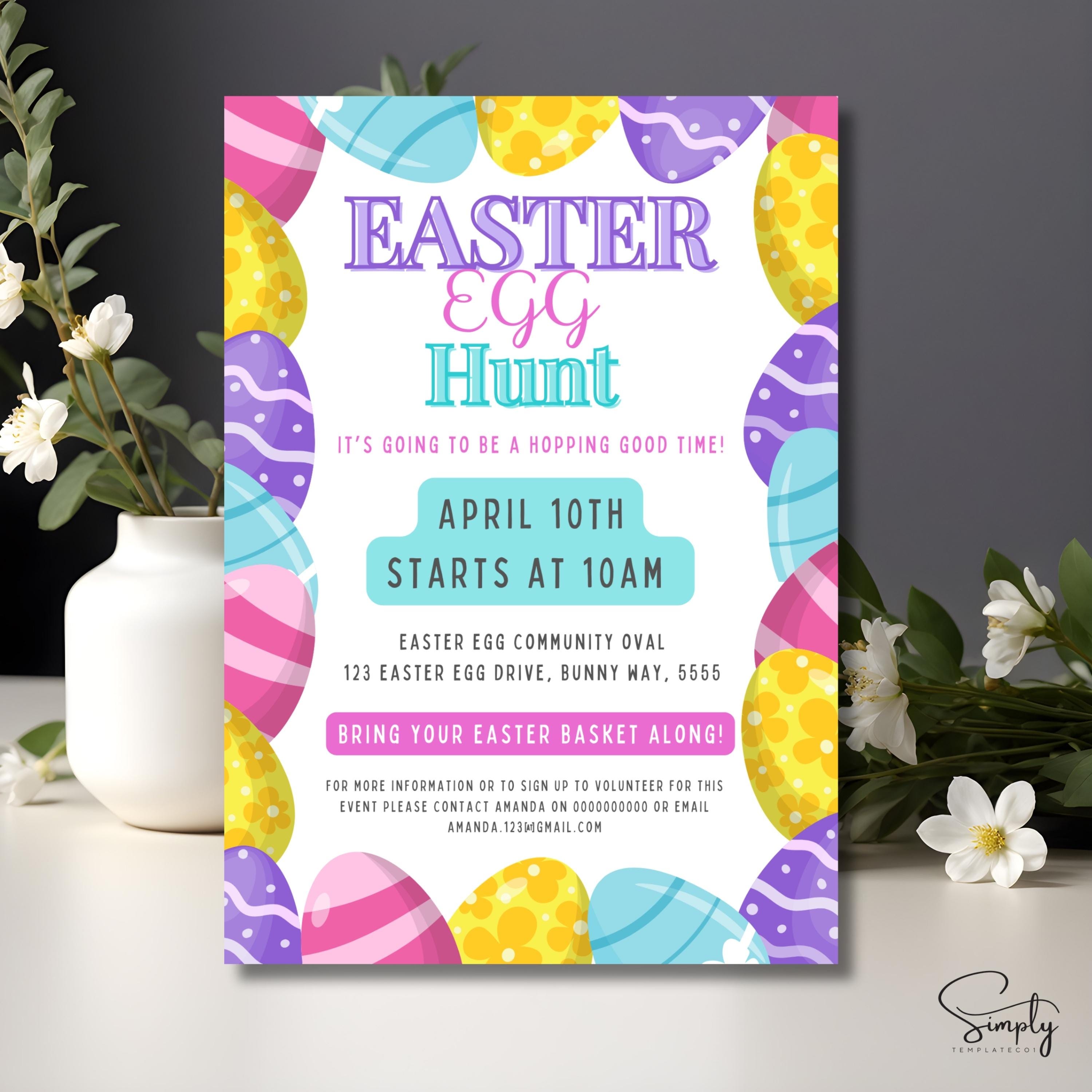 Easter Egg Hunt Fundraiser Flyer Editable Template, Kids Spring Easter ...