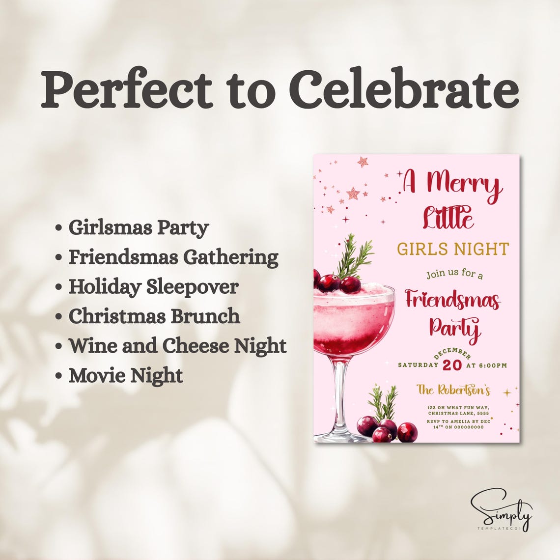 Girls Night Christmas Party Invite , Friendsmas Holiday Invitation ...