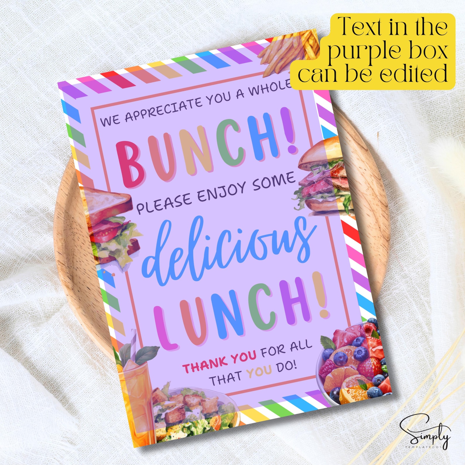 EDITABLE Lunch Appreciation Sign, Lunch Teacher Thank You Sign, Lunch ...